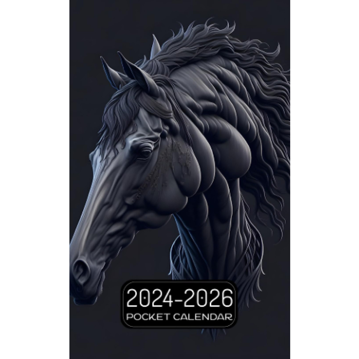 Pocket Calendar 2024-2026: Two-Year Monthly Planner for Purse , 36 Months from January 2024 to December 2026 | Majestic horse head | Fierce expression | Realistic style