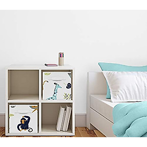 Sweet Jojo Designs Safari Animals Foldable Fabric Storage Cube Bins Boxes Organizer Toys Kids Baby Childrens - Set of 2 - Turquoise and Navy Blue Mod Jungle Lion Monkey Giraffe