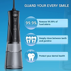 Professional Cordless Water Dental Flosser - DayAndNai Portable Waterproof Teeth Cleaner Picks USB Rechargeable Oral Irrigator for Home Travel Braces with 5 Flossing Tips 3 Modes,Black