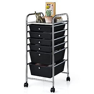 Giantex 6 Storage Drawer Cart Rolling Organizer Cart for Tools Scrapbook Paper Home Office School Multipurpose Mobile Utility Cart (Black)
