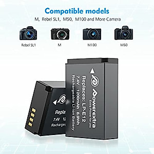 Powerextra 3 Pack LP-E12 Battery and USB Charger Smart LCD Display Compatible with Canon LP-E12 Battery and Canon PowerShot SX70 HS Rebel SL1 M M2 M10 M50 M100 Rebel SL1 Digital Cameras
