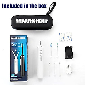 Water Dental Flosser with The Toothbrush Combo,One Device Switch from Sonic Brushing to Water Flossing Ultrasonic Toothbrush 3in1 with Storage Bag for Home and Travel (White 2.0)