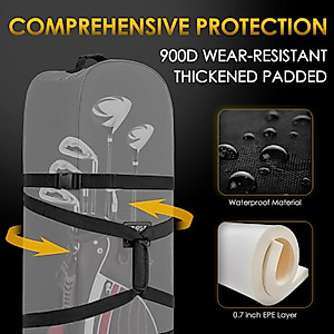 DAREKUKU Large Soft Golf Travel Bag with Stabilizing Straps, 900D Heavy Duty Oxford Wear Resistant, Golf Travel Cover for Airlines, Upgraded Rubber Wheels, Larger Handle Style (Black)