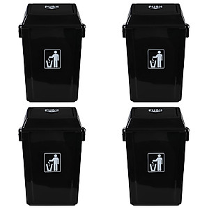 Yuright 13 Gallon Plastic Trash Bin with Swing Lid, Black Large Garbage Can, 4 Pack