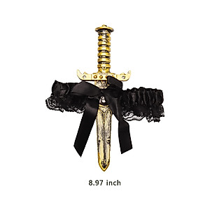 2 Pcs Bow Garter with Pirate Dagger Lace Bow Leg Ring Sword Leg Holster for Halloween Carnival Dress Up Props Women Girls Favor,Black