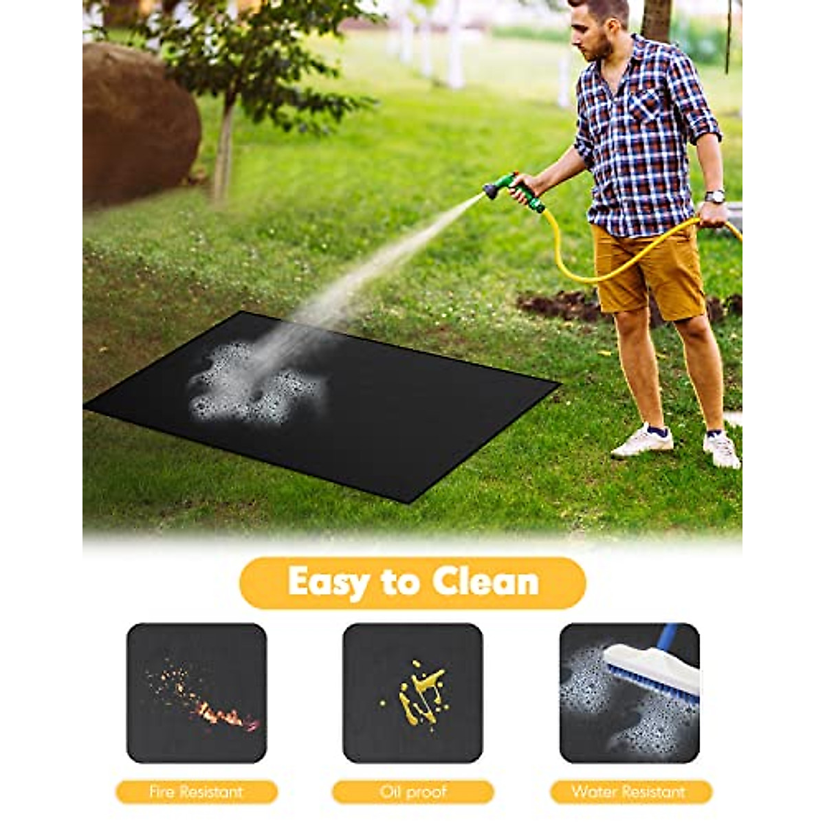 Under Grill Mat, 60×42 inch BBQ Floor mats, Deck Patio Protector Mat, Indoor Fireplace Mats Fire Pit Mats, Fire Resistant, Water Resistant, Oil Proof, Easy to Clean Reusable Outdoor Grill Mat