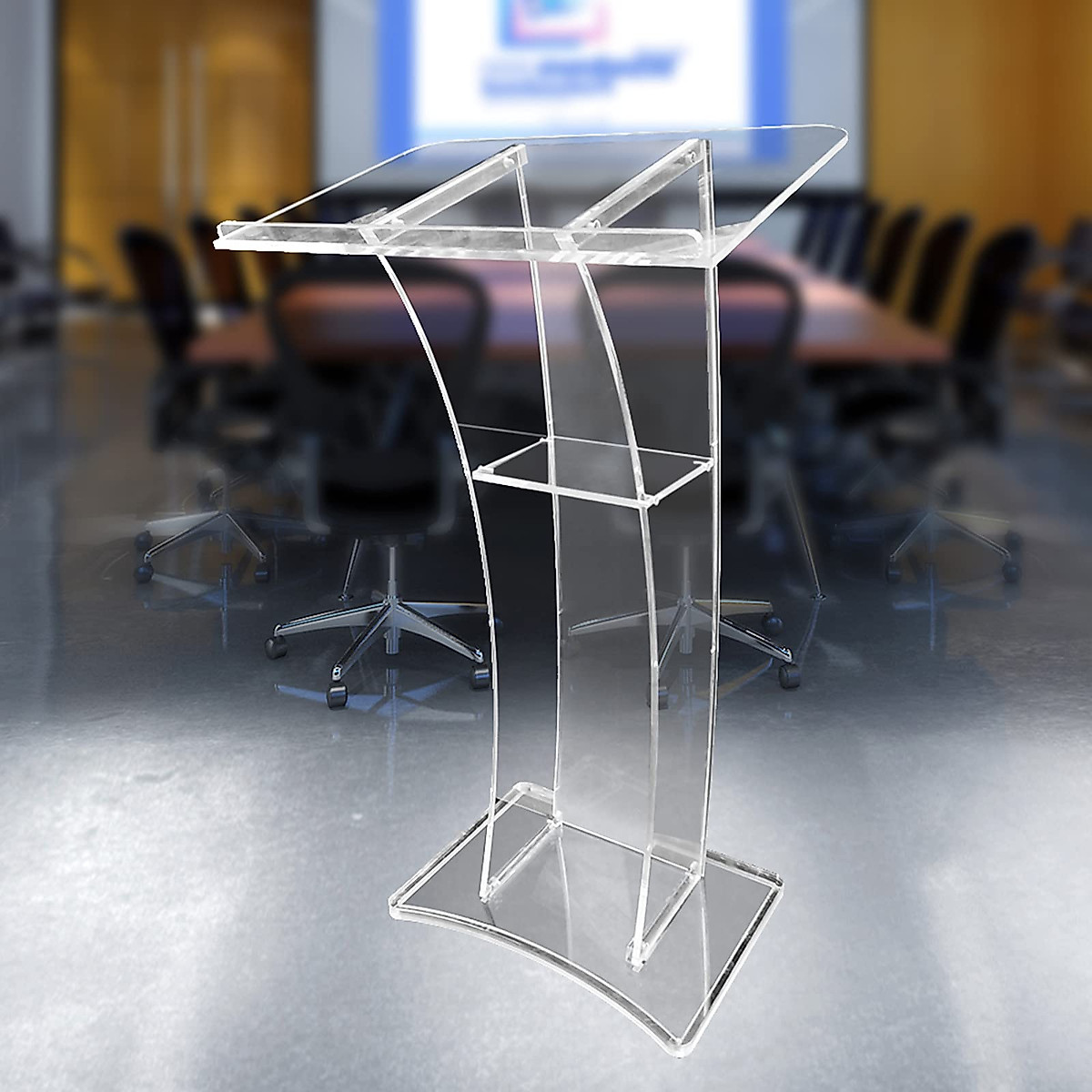 YIYIBYUS Mobile Detachable Acrylic Transparent Curved Podium for Speeches, Opening Ceremonies, Celebrations and Other Occasions,Countertop Size 60x40cm,Easy Assembly Required (Arc)