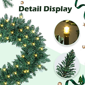 ENVEN 9FT Prelit Christmas Garland Artificial PE Mixed Pine Garland Decoration 50 LED Battery Operated Warm Lights and Timer Xmas Garlands Decor Walls Stairs Fireplaces Indoor Outdoor (GL001)