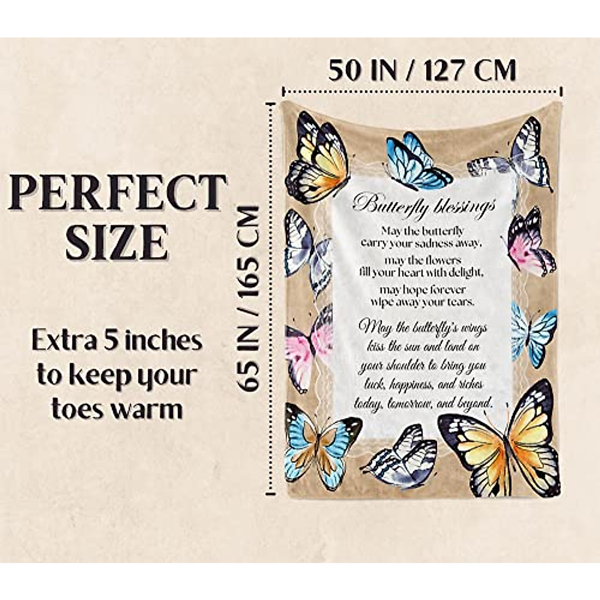 InnoBeta Butterfly Gifts for Women, Girls - Inspirational Butterfly Themed Gifts for Adult - Butterfly Blanket for Birthday, Christmas - Butterfly Blessings - Flannel Plush Blanket - 50"x 65"