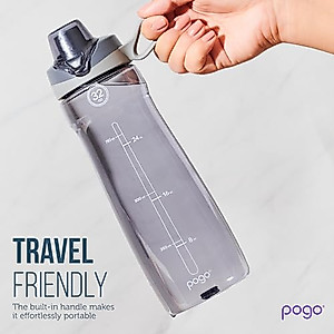 Pogo BPA-Free Tritan Plastic Water Bottle with Soft Straw Lid, 18 Oz, Grey