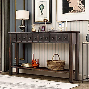 Lifeand Rustic Entryway Console, 60" Long Sofa Table with Two Different Size Drawers and Bottom Shelf for Storage, Black