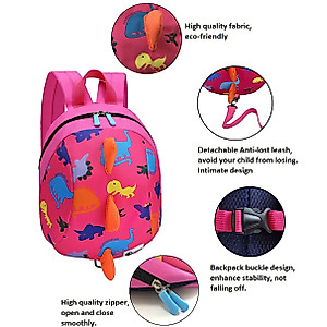 DB Dinosaur Toddler Mini Backpack with Leash, Children Kids Baby Harness Bookbag (Rose Pink)