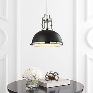 JONATHAN Y JYL9535B Homer 10" Iron/Glass Adjustable Vintage LED Kitchen Pendant for Living Room Bedroom, Bohemian Classic, Black/Chrome