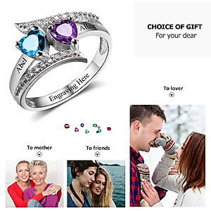 JewelOra Personalized 2 Simulated Birthstones Engagement Promise Ring For Her Couple Friendship Rings for Women (Silver, 7)