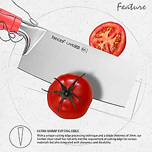 hecef Cleaver Knife 8 Inch, Chinese Chef Knife, German Stainless Steel Slicer Cleaver, Vegetable Meat Cutting Knife for Home & Restaurant, Red