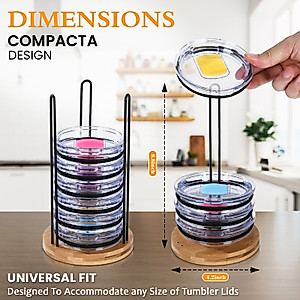 witarten Tumbler Lid Organizer, Detachable Bamboo Cup Lid， Vertical Storage for Up to 10 Lids，Keep Your Tumbler Lids Neatly Stored and Achieve Clutter-Free Cabinets and Countertops Organization