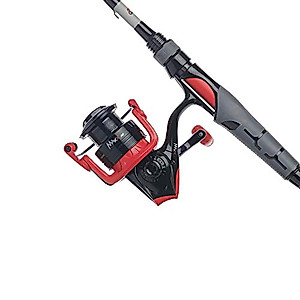 Abu Garcia 7’ Max X Fishing Rod and Reel Spinning Combo, 3 +1 Ball Bearings with Lightweight Graphite Body & Rotor, Rocket Line Management System,Red