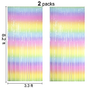 Rainbow Gradient Foil Fringe Curtain - LILF 2 Packs of 3.3ft x 8.3ft Ombre Tinsel Streamers for Bridal Baby Shower Kids Ice Cream Birthday Party Photo Booth Backdrop Decoration Props