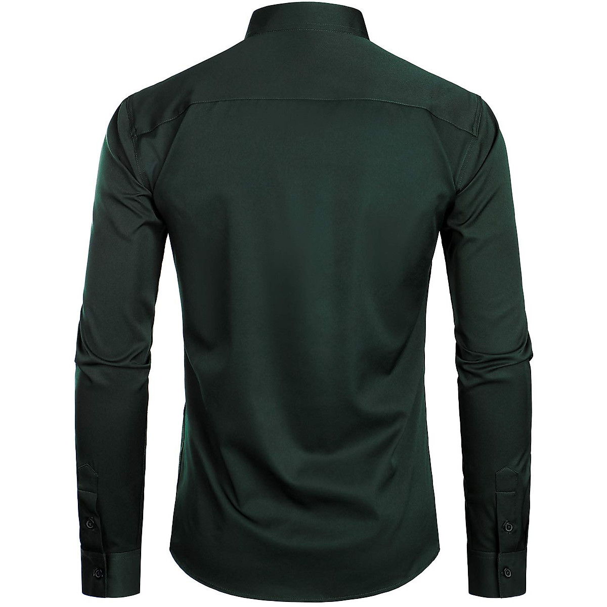 ZEROYAA Men's Banded Collar Slim Fit Long Sleeve Casual Button Down Dress Shirts with Pocket ZLCL09 Deep Forest Green Large