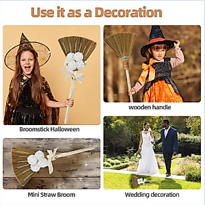 Wedding Broom for Jumping Ceremony, Decorative Broom DIY with Ribbons Artificial Roses & Sticky Pearl