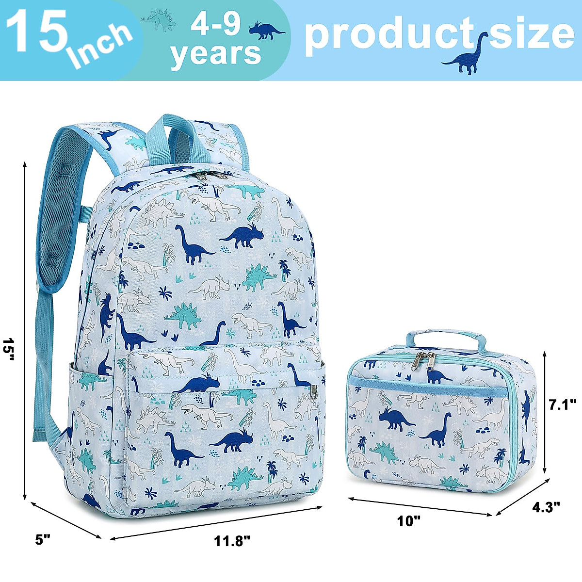LOIDOU Kids Backpack Boys Preschool Kindergarten Elementary School Backpacks with Lunch Box Dinosaur Kids School Bags BookBag Set