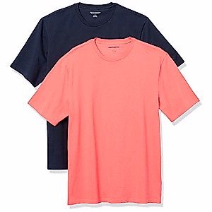 Amazon Essentials Men's Regular-Fit Short-Sleeve Crewneck T-Shirt, Pack of 2, Coral Pink/Dark Navy, X-Large