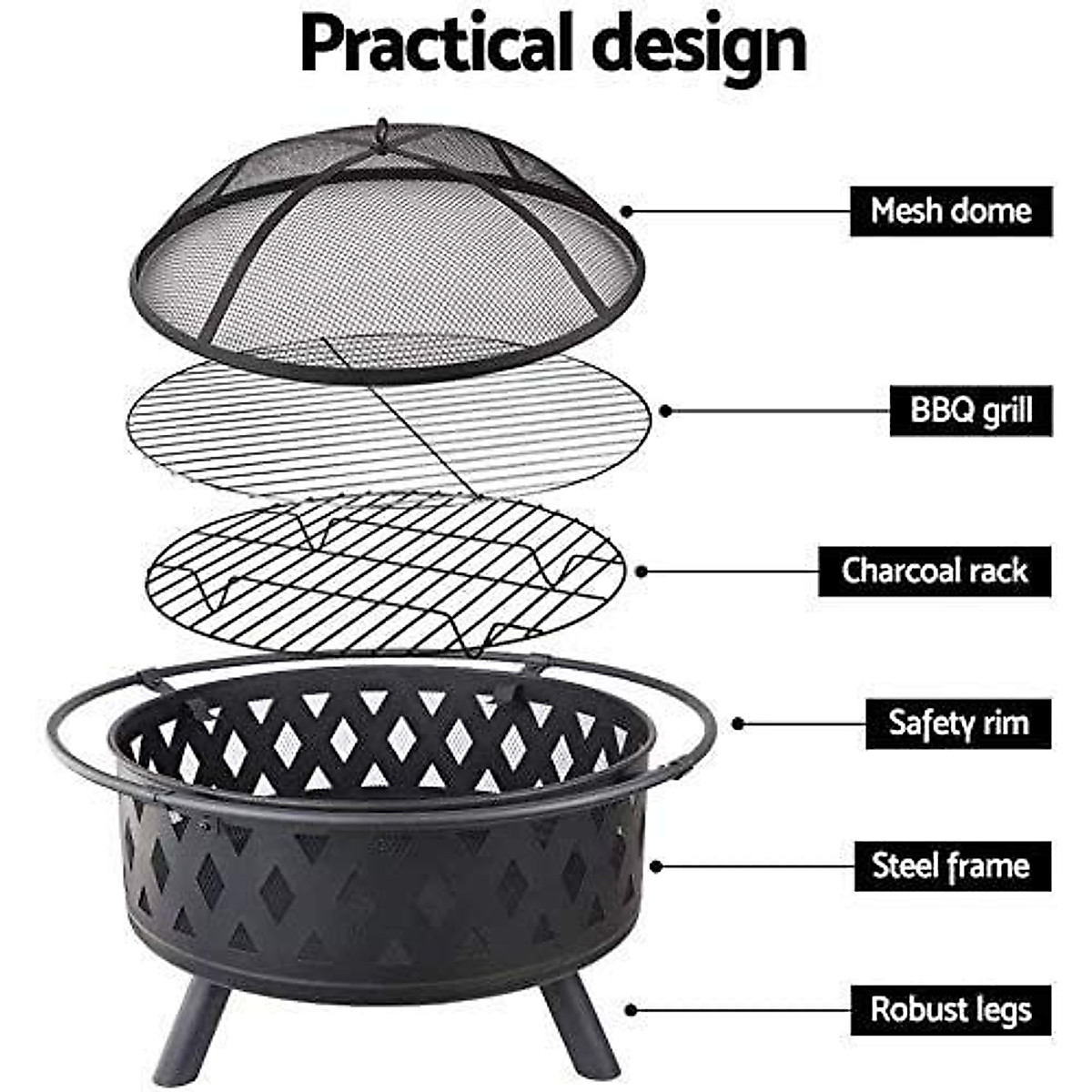 LEAYAN Garden Fire Pit Portable Grill Barbecue Rack Wood Burning Fire Pit Backyard with Cooking Grill,Fire Pit Multifunctional Barbecue Rack Indoor Winter Charcoal Heater for Camping Backyard