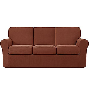 subrtex 7 Pieces Sofa Covers,Multifunctional Sofa Slipcovers with Separate Cushion Covers and Seperate Backrest Covers Furniture 3 Seaters Protector(Large,Brick)