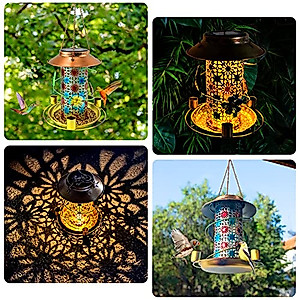 MIXXIDEA Solar Bird Feeder for Outdoors Hanging Waterproof Wild Cardinal Bird Feeders Heavy Duty Solar Powered Garden Lantern Bird House Feeder with Light for Bird Lovers - 2 Lb Seed Capacity