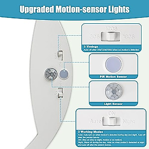Hard-Wired Motion Sensor Ceiling Lights, 9in 20W Flush Mount Motion LED Ceiling Lights, 3000K 4000K 6000K Indoor Ceiling Light for Closet Doorway Stairway Hallway, 2 Packs, Not Battery Operated