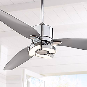 Possini Euro Design 56" Vengeance Modern 3 Blade Indoor Ceiling Fan with LED Light Remote Control Chrome Silver White Diffuser for Living Kitchen House Bedroom Family Dining Home Office Kids Room