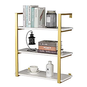 SSS Furniture 3-Tier Modern Rustic Floating Wall Shelves, 24 Inch Industrial Shelving Iron Wall Shelves,White and Gold Farmhouse Wall Bookshelf Mounted for Bedrooms Office