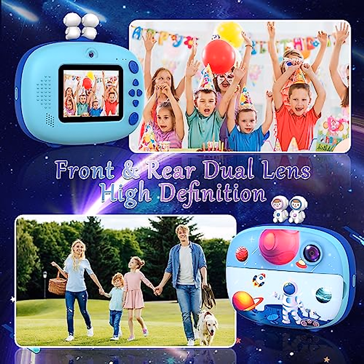 Acadia Kids Camera Instant Print, 12MP Selfie Camera for Kids Instant Print 2.4" Screen 1080P Ink Free Print Camera for Kids Christmas Birthday Gifts for Girls Boys Aged 3 4 5 6 7 8 9 10(Blue)