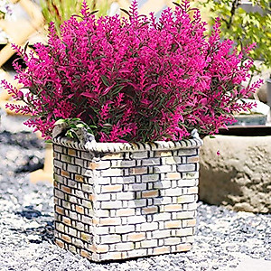 RECUTMS 8 Bundles Artificial Flowers Fake Outdoor Plants Faux UV Resistant Lavender Flower Plastic Shrubs Indoor Outside Hanging Decorations (Fuchsia)