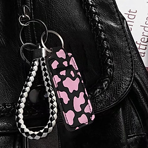 FKELYI Black Leopard Wild Animal Cheetah Skin Print Chapstick Holder Keychain Lipstick Sleeve Pouch Lip Balm Portable Pocket Lip Gloss Tube Holder Clip-on Chapsticks Travel Accessories