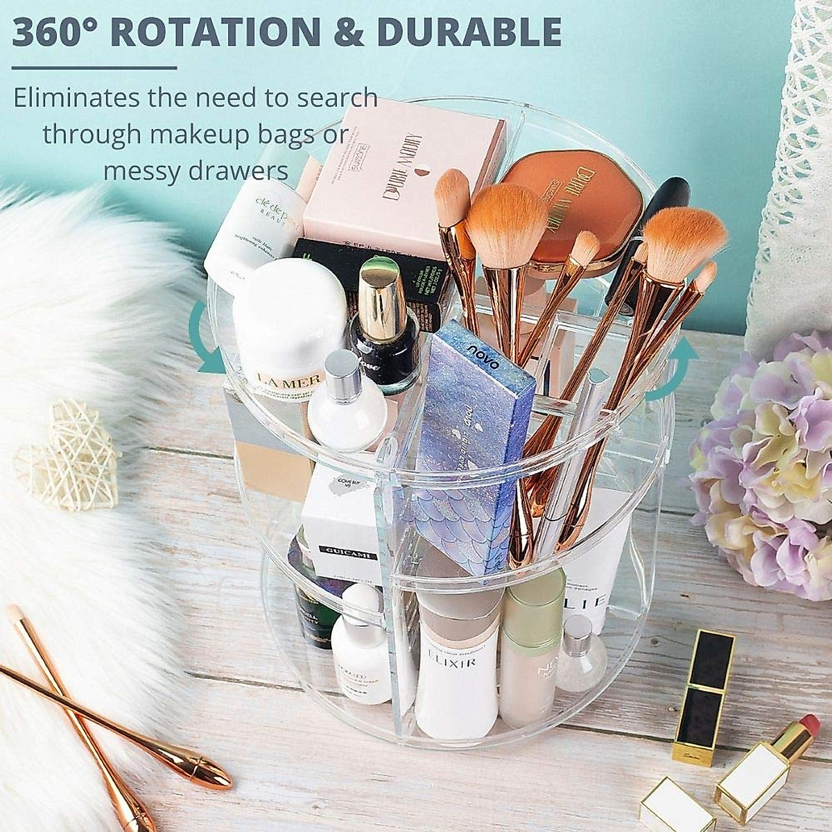 360 Rotating Makeup Organizers, Acrylic Makeup Organizers Bathroom Lazy Susan Organizer 360 Organizer Makeup Spinning Cosmetics Organizer Perfume Organizer for Cosmetics, Brushes, Creams - Clear