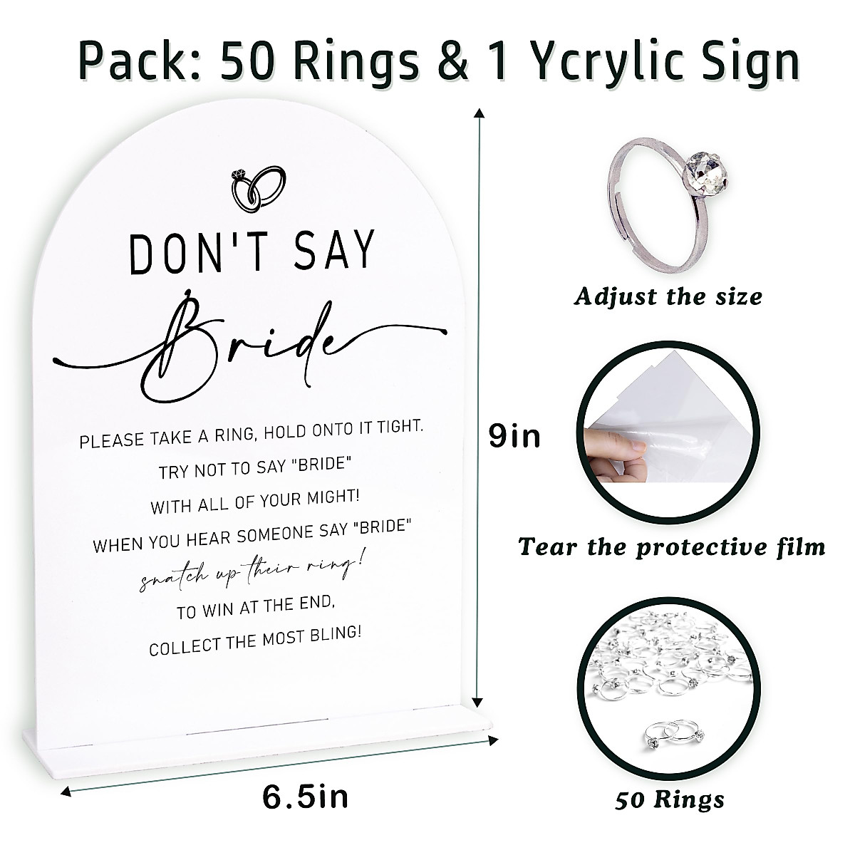 Tuiemie Minimalist Bridal Shower Ring Game, 1 Sign and 50 Rings, Bridal Shower Decorations, Put a Ring on It Bridal Shower Game, Wedding Shower Games(jzxn10)