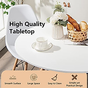 Giantex White Dining Table, 31.5" D x 32" H Round Dining Room Table with Solid Beech Wood Legs, Modern Kitchen Table with TSCA Certification for Small Places, White & Natural