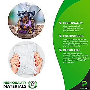PUREVACY Gusseted Plastic Bags for Cookies, Candies, 4" x 2" x 8", Pack of 100 Clear Treat Bags with Open Top, 2 Mil Thick Recyclable Clear Plastic Bags for Gifts, Small Items Storing, Packaging