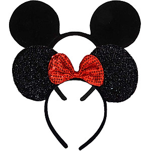 FANYITY Mouse Ears, 2 Pcs Mice Ear Costume Headbands Hair Band for Christmas Party (Red&Black)