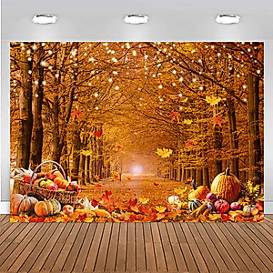 CHAIYA 10x8ft Autumn Maple Forest Photography Backdrop Autumn Harvest Backdrop Thanksgiving Background Pumpkin Decoration Party Backdrops Thanksgiving Backdrops Fall Photo Backdrops CY-238