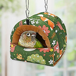 Wontee Bird Nest House Winter Warm Snuggle Hut Bird Bed Hanging Hammock for Parrots Budgies Parakeets Caique Senegal Cockatiels Conures (Large, Green)