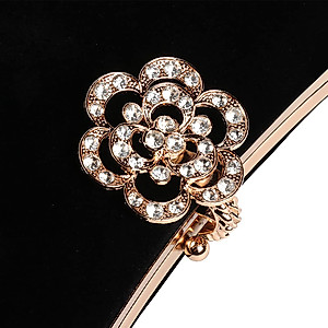 Mulian LilY Black Velvet Evening Bags For Women With Flower Closure Rhinestone Crystal Embellished Clutch Purse For Party Wedding M453