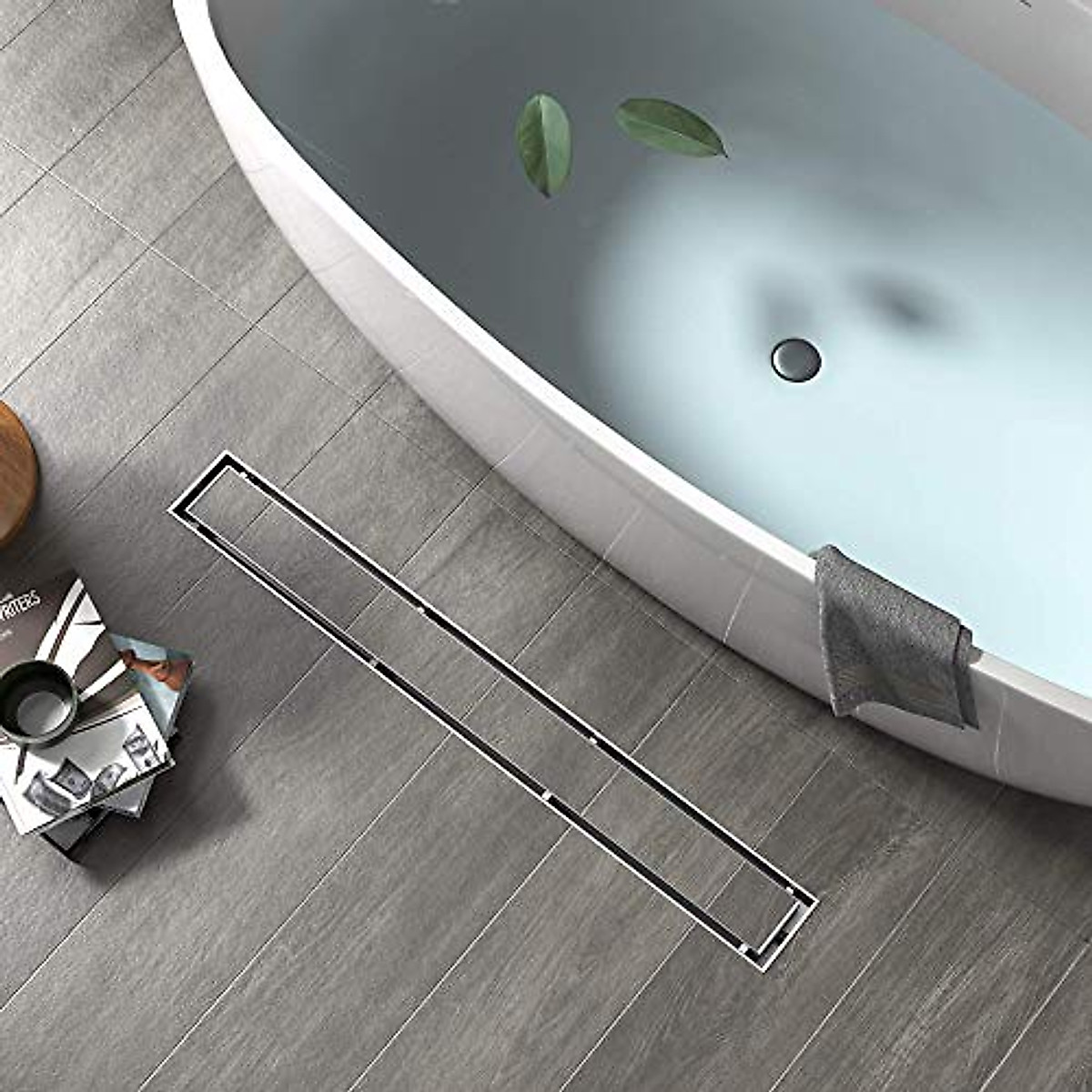 YEFU 2 IN 1 Linear Shower Drain 24-Inch, New type Linear Drains, 304 Stainless Steel Shower Floor Drain with Tile Insert Grate, Adjustable Leveling Feet, Hair Strainer