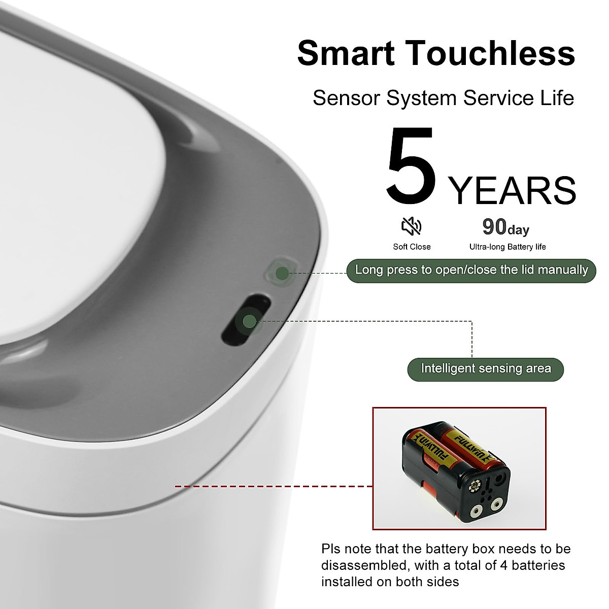 Coeusy Bathroom Trash Can,Motion Sensor Trash Can Automatic Touchless,Smart Bathroom Garbage Can with a Lid,Auto-Adsorption Slim Small Waste Basket for Bedroom,Office,3 Gallon White