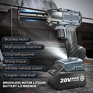 WSSEY 1/2 Inch Cordless Impact Wrench with 4.0Ah Battery, 4000mAh Capacity, 2800-2300 RPM Speeds, Ergonomic Handle, LED Work Light, Metal Hook for Hanging