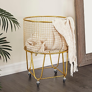 CosmoLiving by Cosmopolitan Metal Deep Set Rolling Mesh Laundry Basket Storage Cart - Black, Gold, White - 17 x 17 x 25 Gold