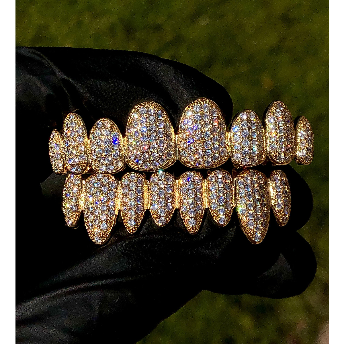 Shop-iGold 14k Gold Plated Joker Gold Grillz for Mouth Top Bottom Hip Hop Teeth Grills for Teeth Mouth Grillz for Mouth Top Bottom Hip Hop 8 Teeth Grills for Teeth Mouth Set