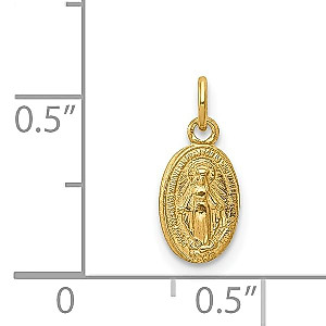IceCarats 14K Yellow Gold Our Lady of Miraculous Medal Blessed Virgin Mary Necklace Charm Pendant 15mm x 7mm Only