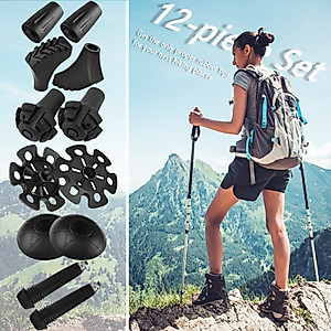 Favuit Hiking Pole Tips, Walking Stick Rubber Tips Trekking Poles 6Pcs Replacement Protectors Boot Tips Rubber Feet fits Most Standard Hiking Sticks 11mm Hole Diameter